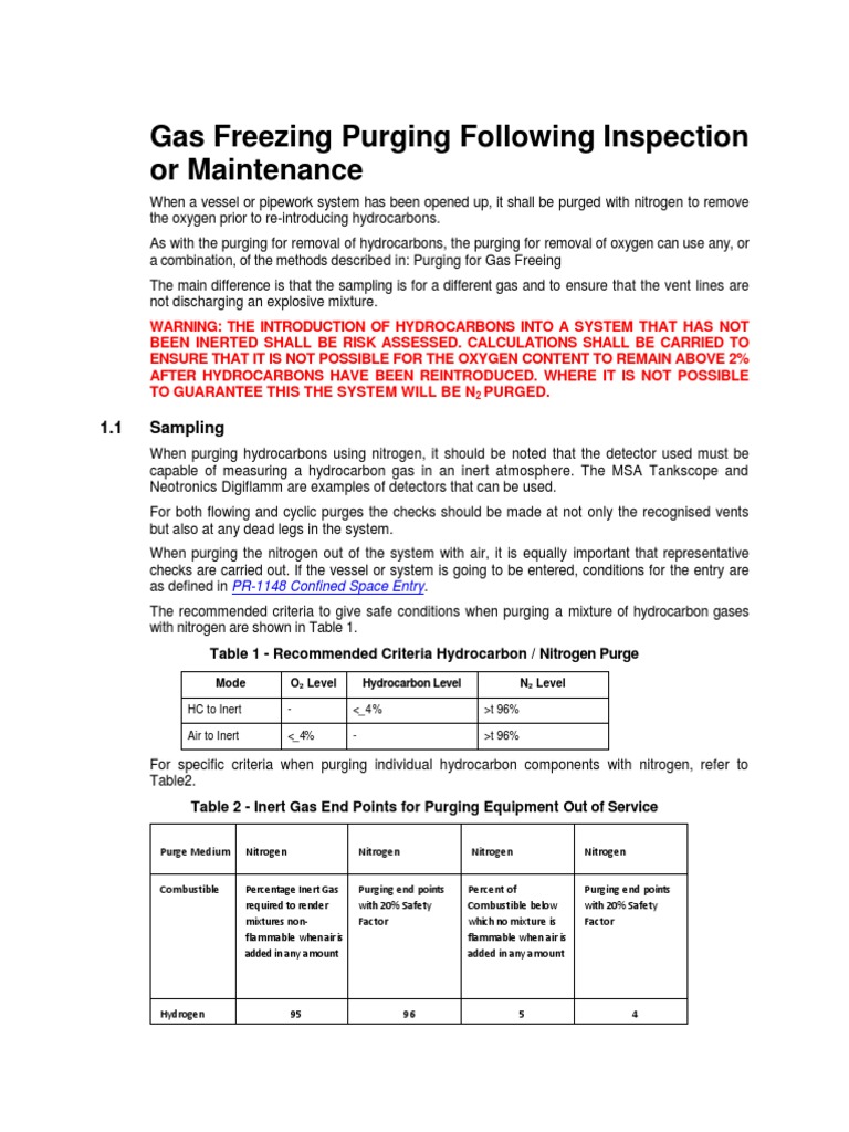 Gas Freezing Purging Following Inspection or Maintenance | PDF ...