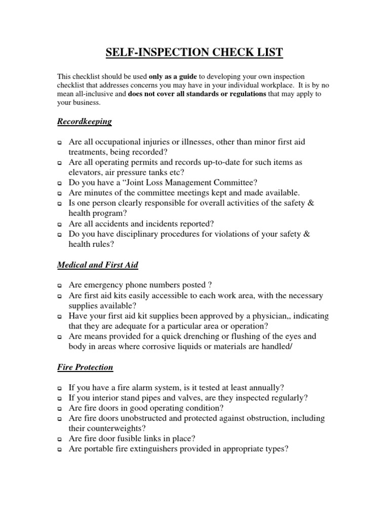 Self-Inspection Check List: Recordkeeping | PDF | Stairs | Electrical ...