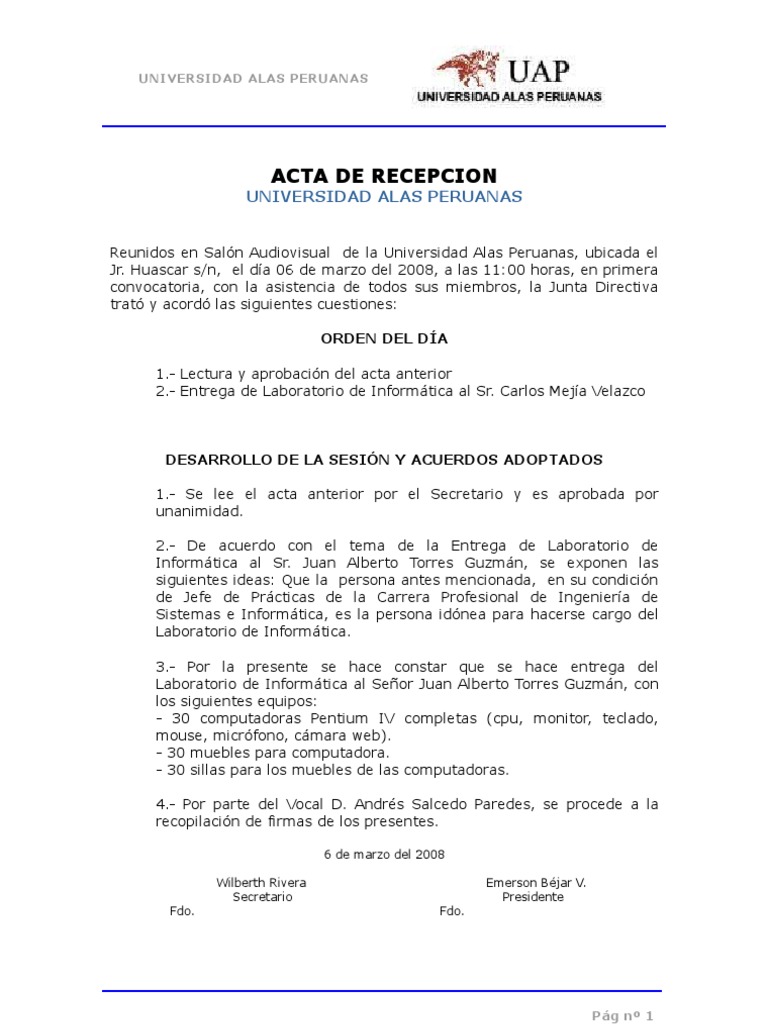 Acta de Recepcion | PDF