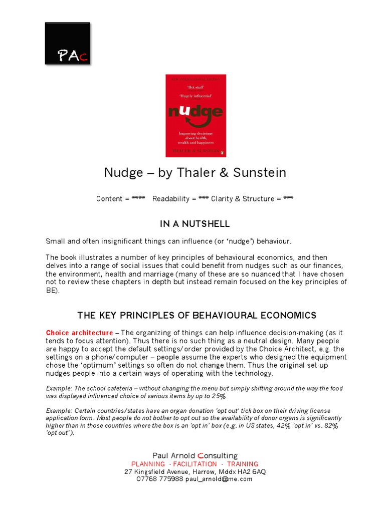 Nudge - by Thaler | PDF | Heuristics In Judgment And Decision Making ...