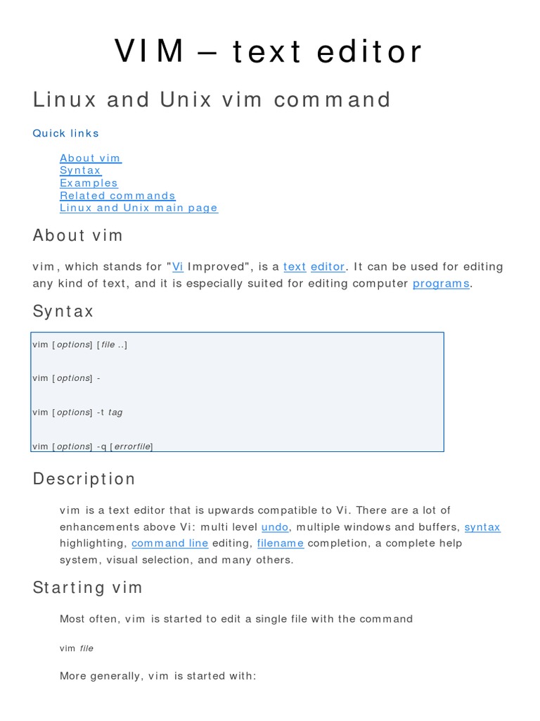 Vim Text Editor Linux And Unix Vim Command Pdf Regular Expression Command Line Interface 