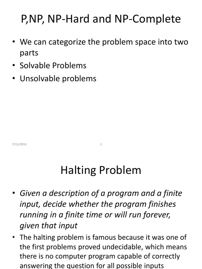 P, NP, NP-Hard and NP-Complete | Download Free PDF | Time Complexity | Computational Complexity ...