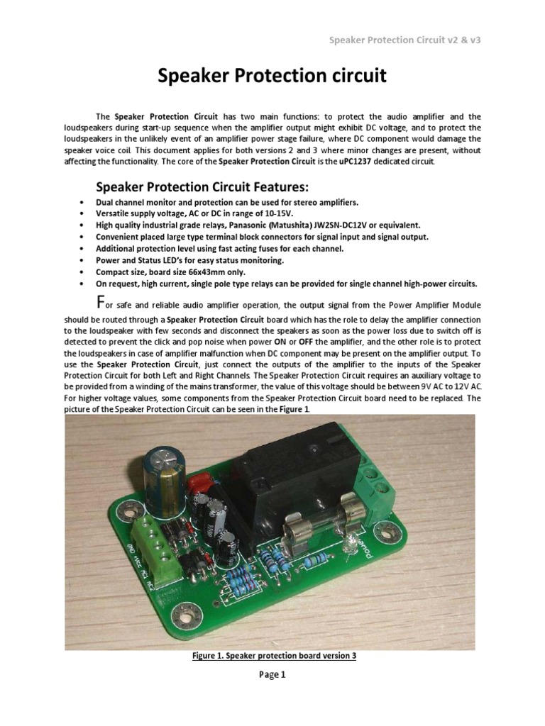 Speaker Protection Circuit Overview | PDF | Amplifier | Loudspeaker