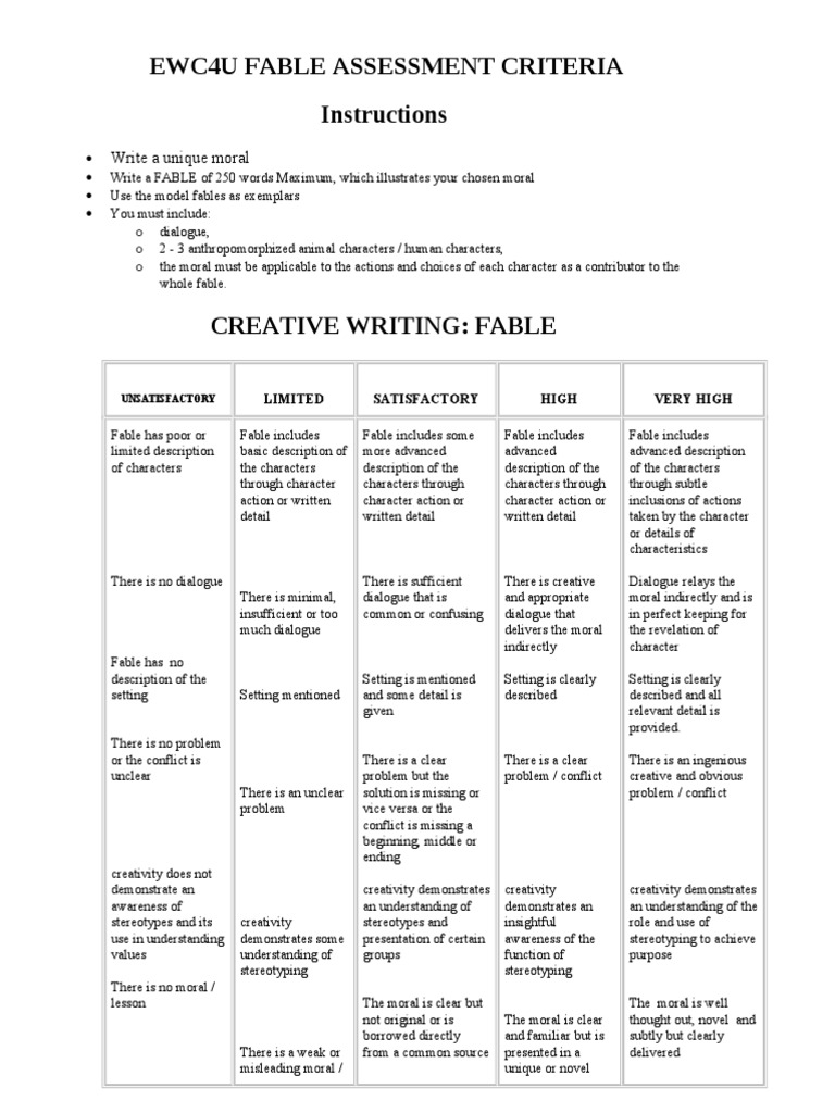 EWC4U Fable Assessment Guide | PDF | Linguistics