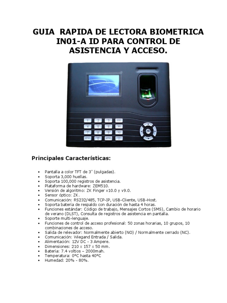Guia de de Manejo Lectora Biometrica In01-A Id | PDF | Memoria USB ...