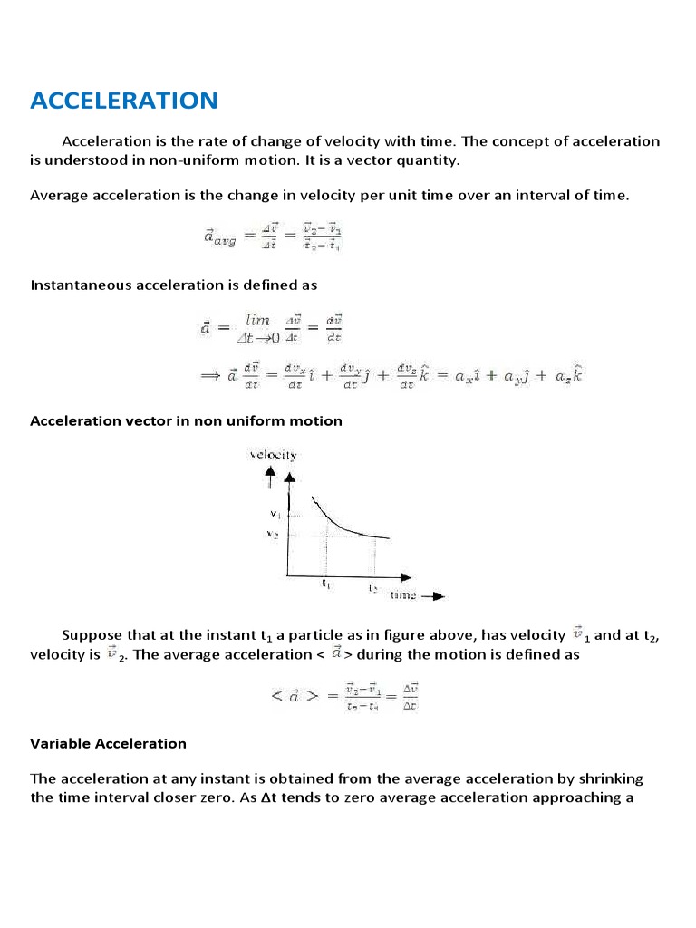 Acceleration: Acceleration Vector in Non Uniform Motion | PDF