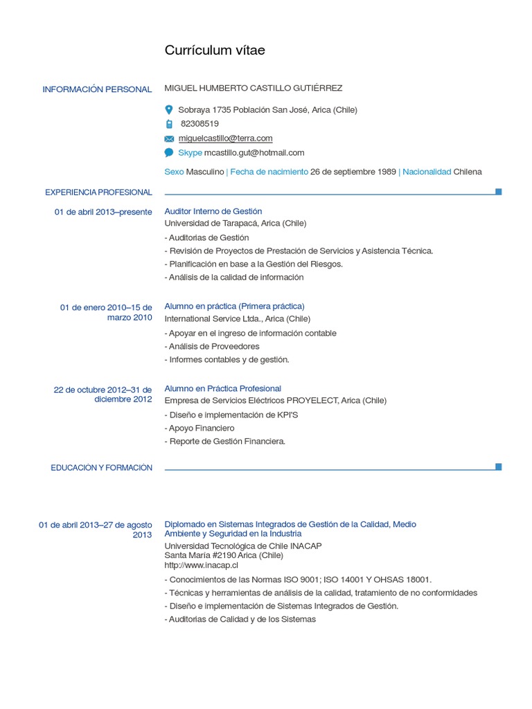 Miguel Castillo Curriculum Vitae | PDF | Chile | Software