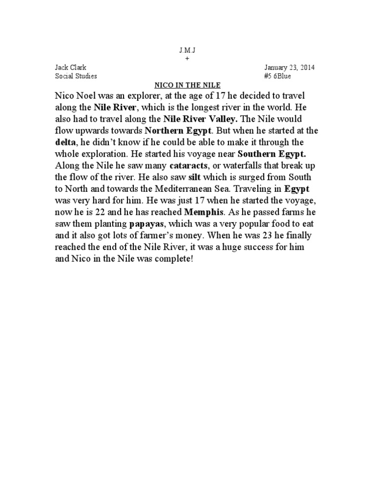 Nico's Nile River Exploration Journey | PDF