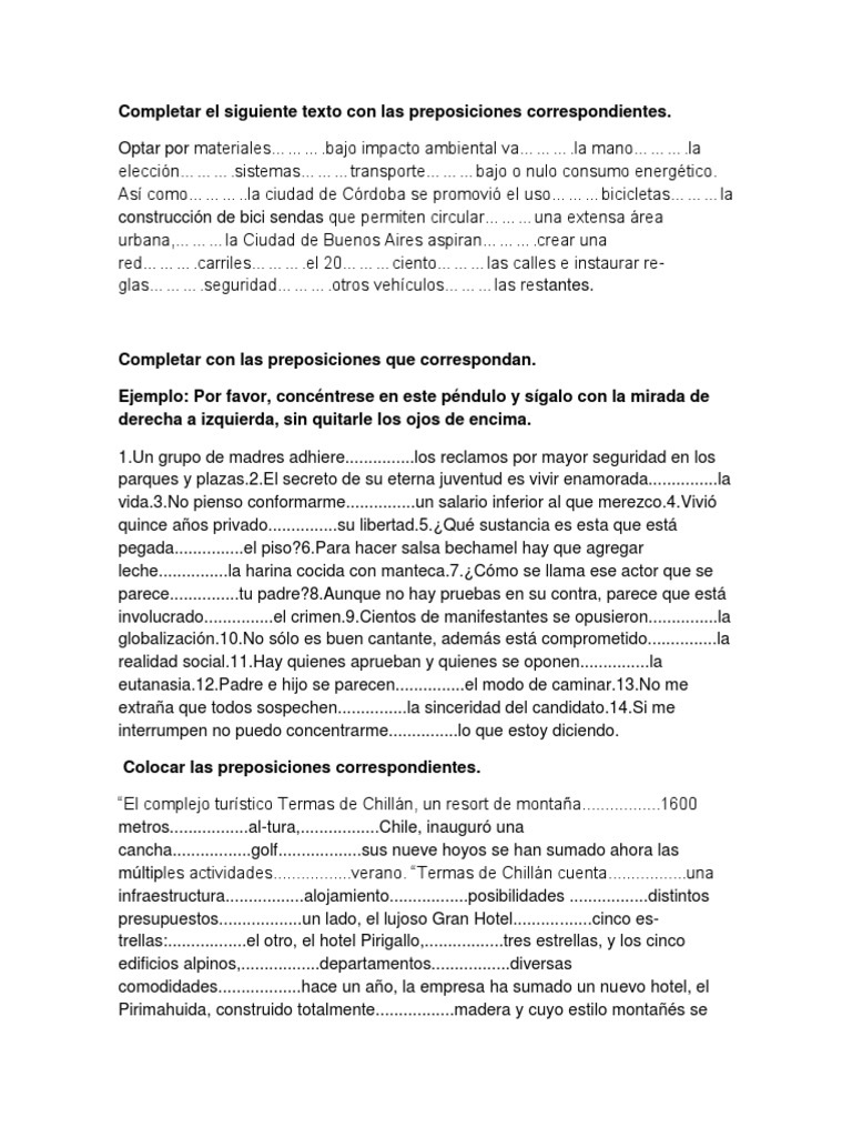 Completar El Siguiente Texto Con Las Preposiciones Correspondientes | PDF