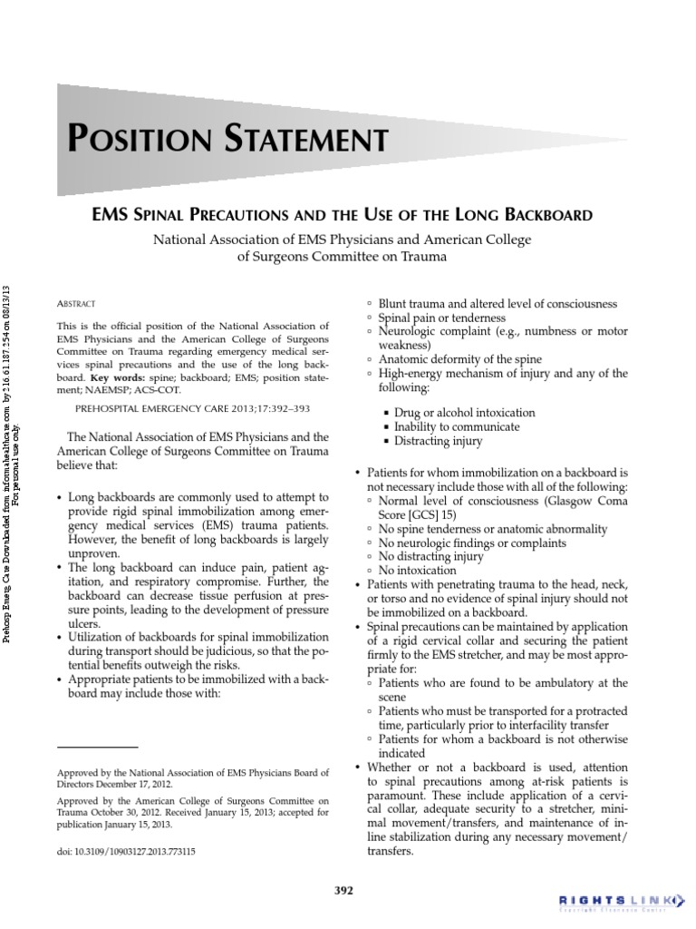 EMS Spinal Precautions and Backboard Use | PDF | Emergency Medical ...