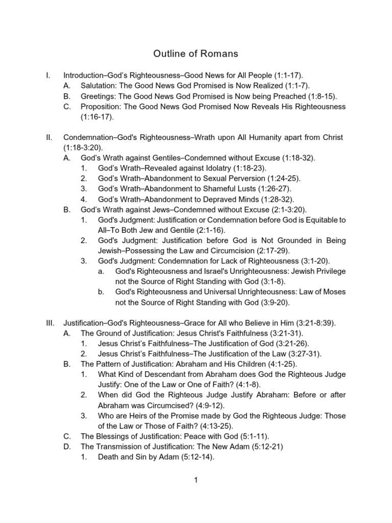 Outline of Romans Arial Unicode | Justification (Theology) | Epistle To ...