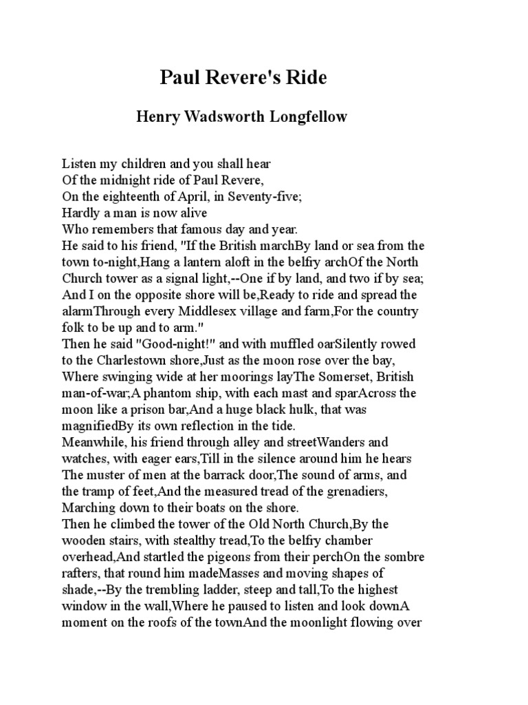 Paul Revere's Midnight Ride Poem | PDF | Nature