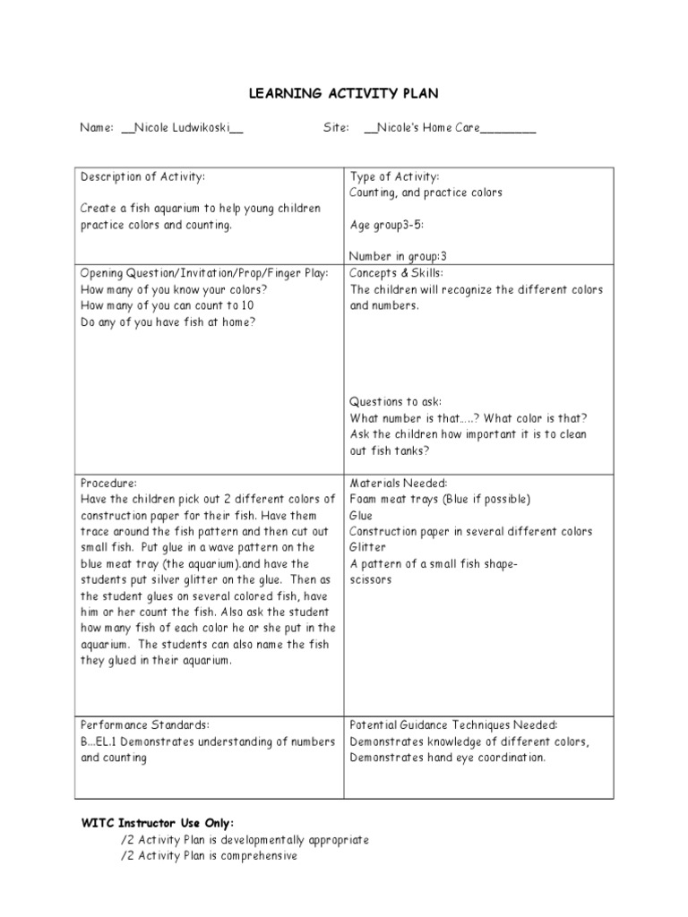 Learning Activity Plan4 Fish Tank Colors Math Activity | PDF | Foreign ...