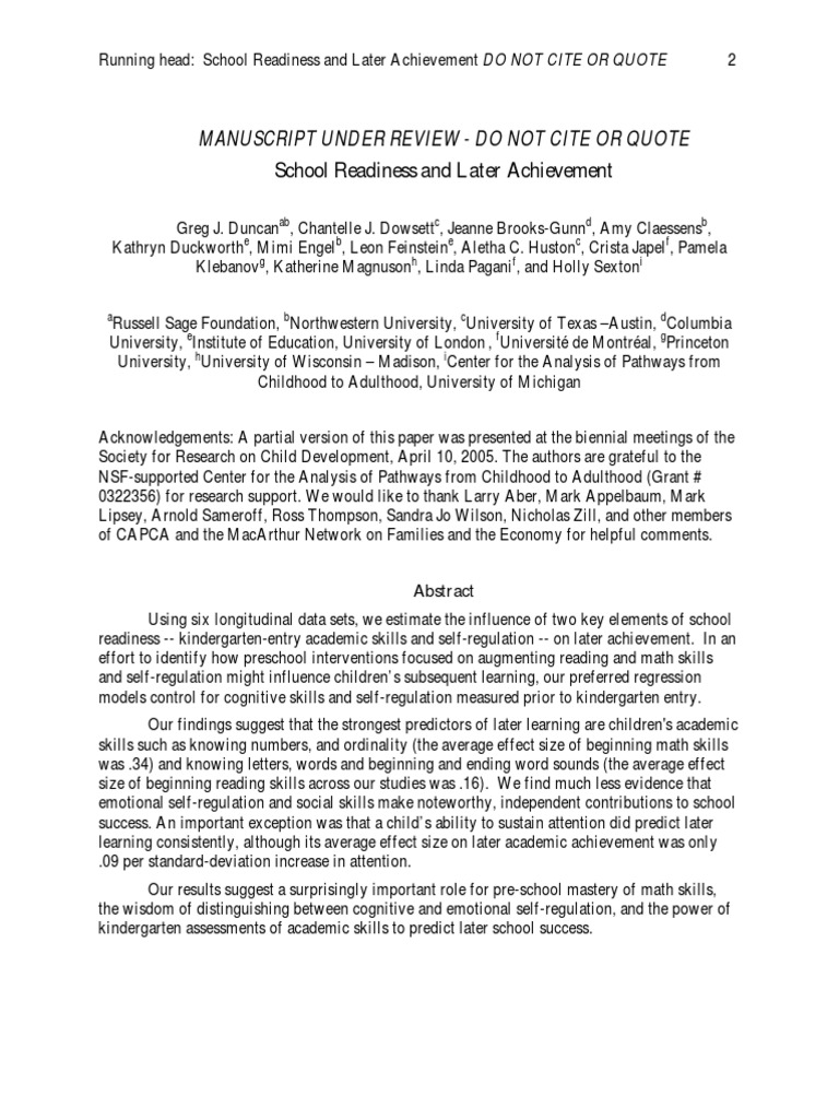 School Readiness | PDF | Self Control | Self-Management