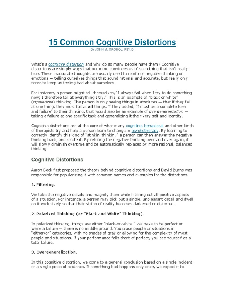 15 Common Cognitive Distortions | PDF | Anger | Emotions