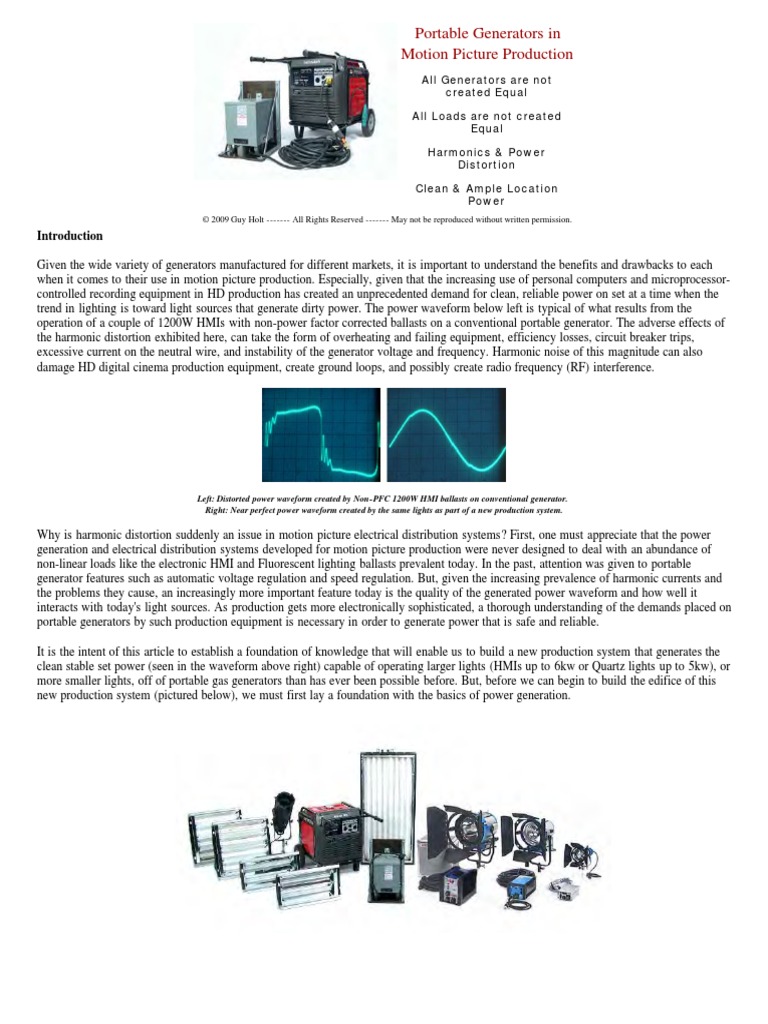 Portable Generators in Motion Picture Production | PDF | Power Inverter ...
