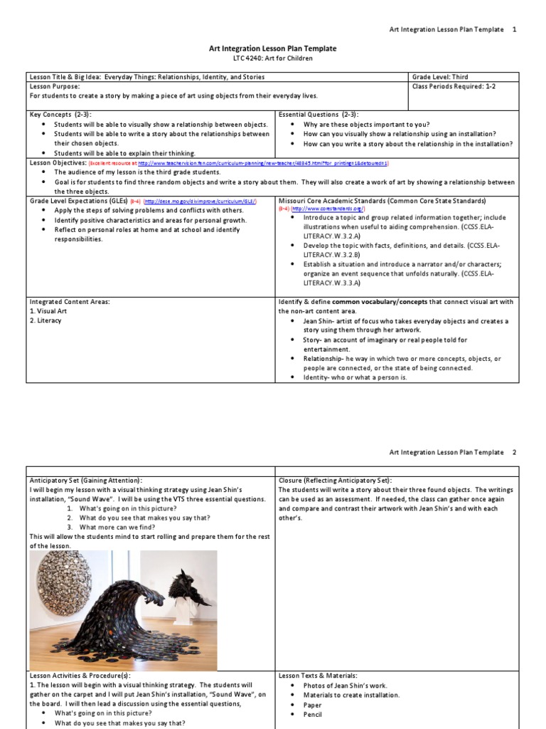 Art Integration Lesson Plan for Third Grade | PDF | Lesson Plan ...