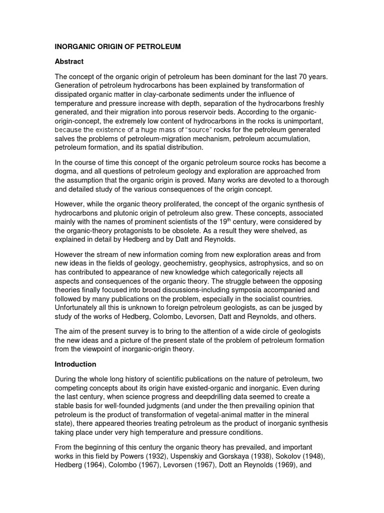 Inorganic Origin of Petroleum | PDF | Petroleum | Rock (Geology)
