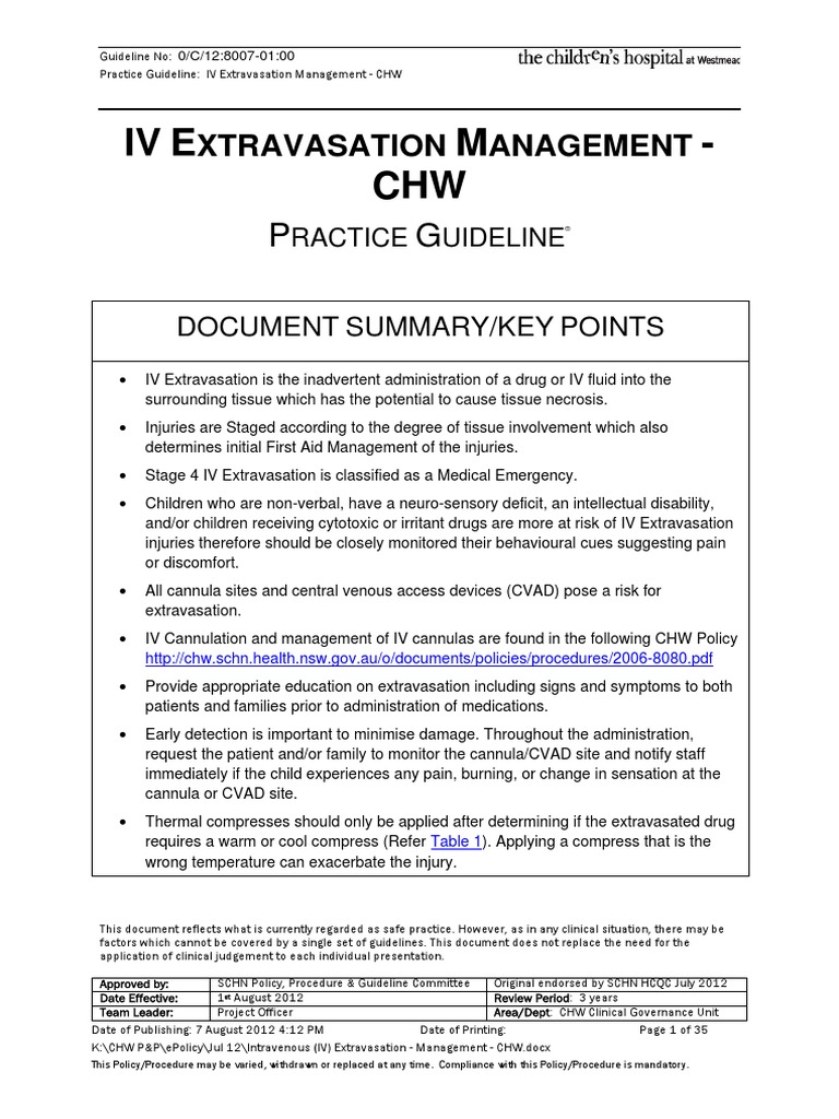 Guideline of Extravasation | Intravenous Therapy | Injection (Medicine)