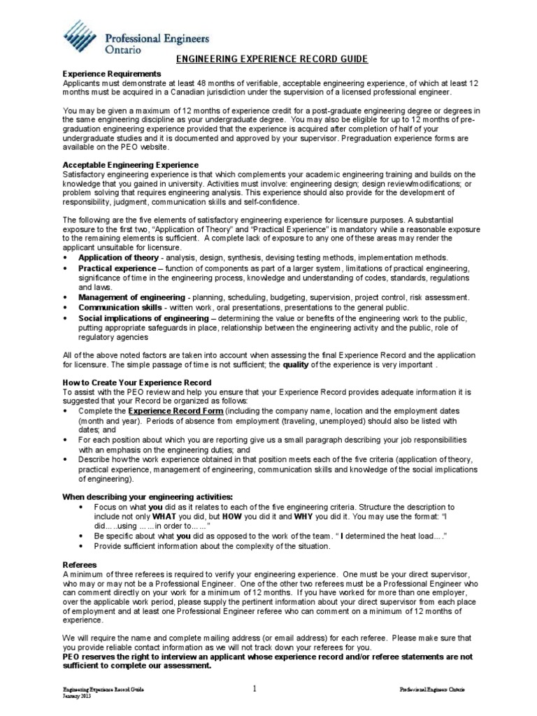 Peo Engineering Experience Guide | PDF | Engineering | Science