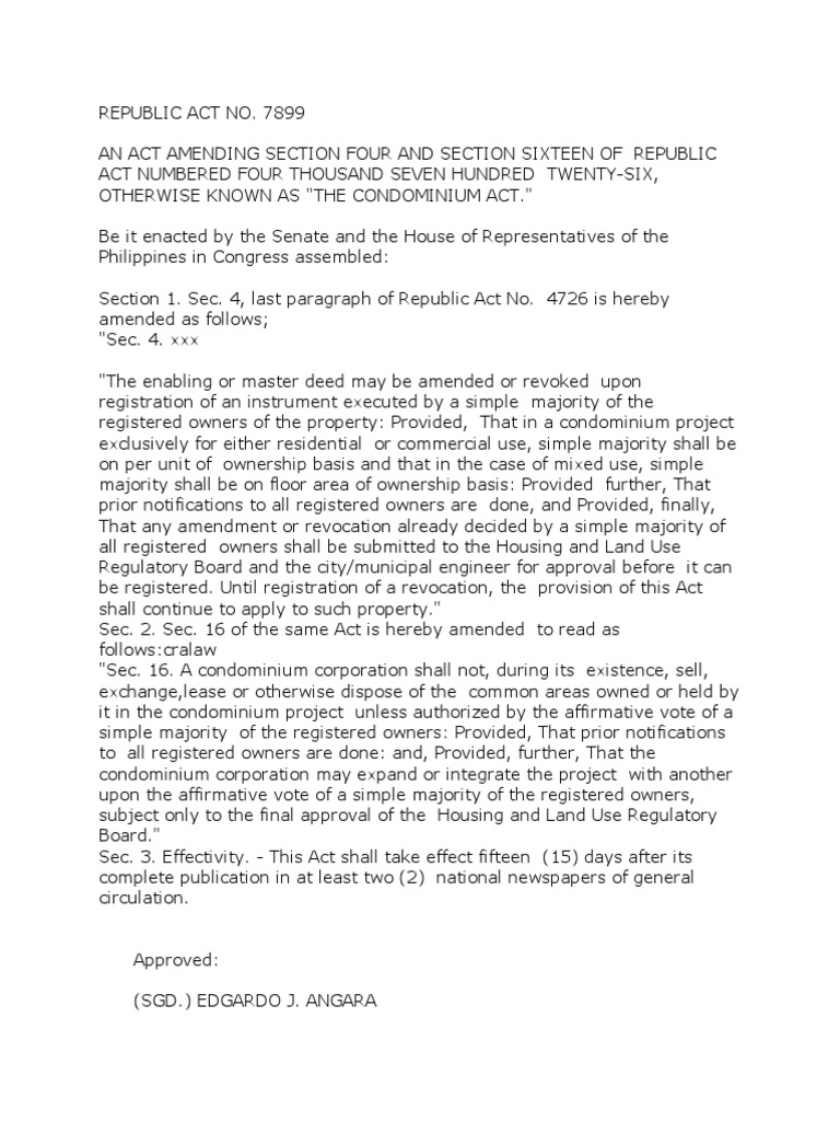 Ra 7899 | PDF | Condominium | Ownership