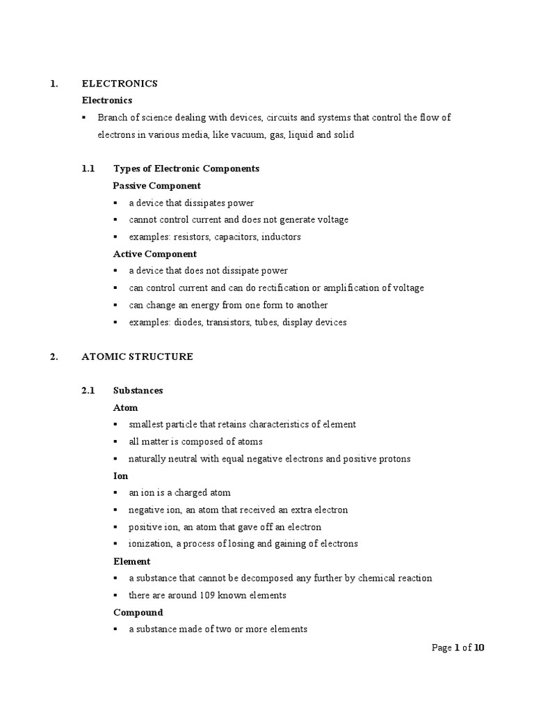001 Electronics Reviewer | PDF | Electric Current | Electron