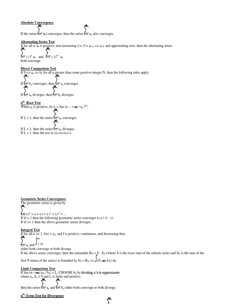 Convergence Tests for Series | PDF