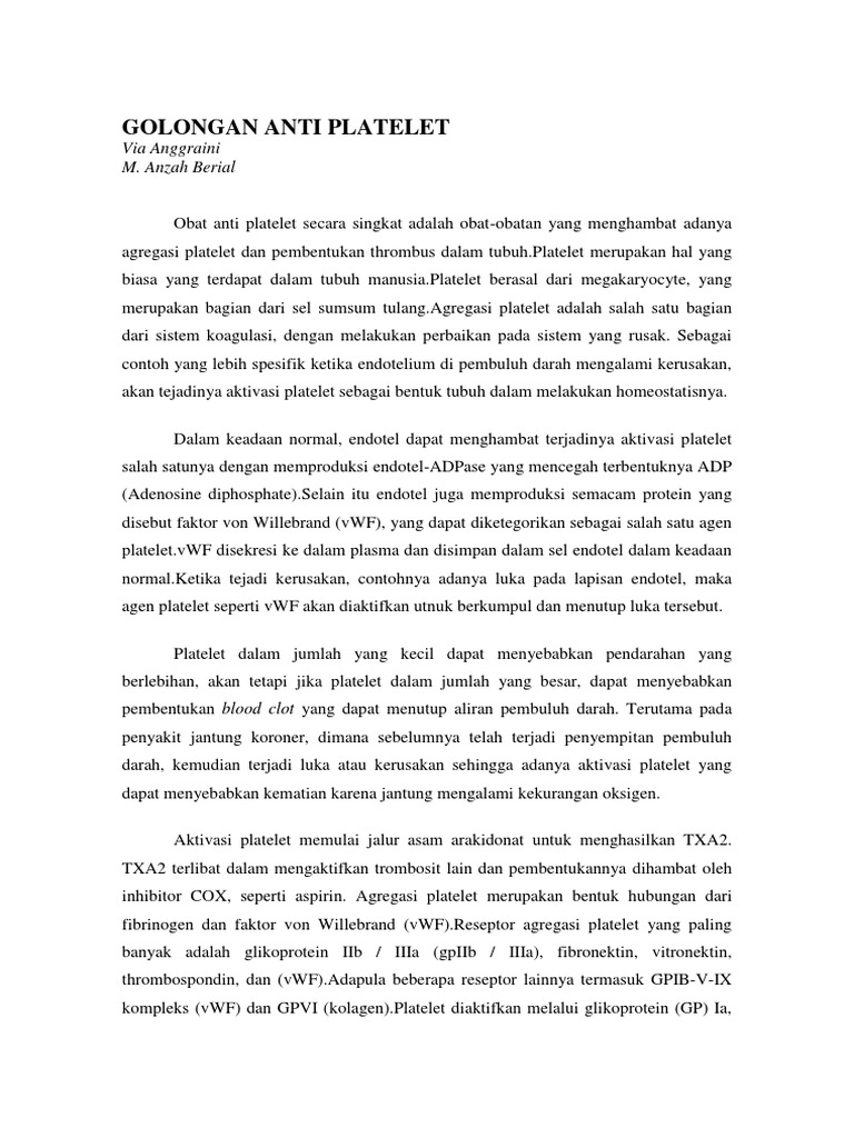 Panduan Obat Anti Platelet | PDF | Kesehatan Holistik | Sains & Matematika