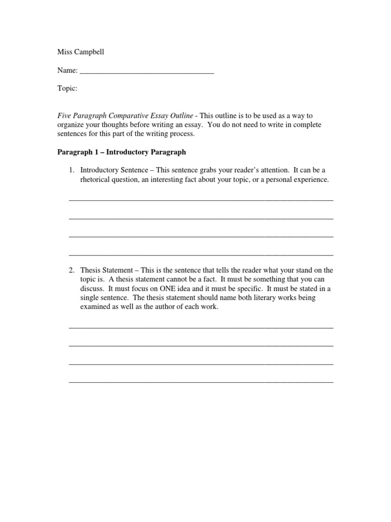 Five Paragraph Comparative Essay Outline | PDF | Essays | Paragraph