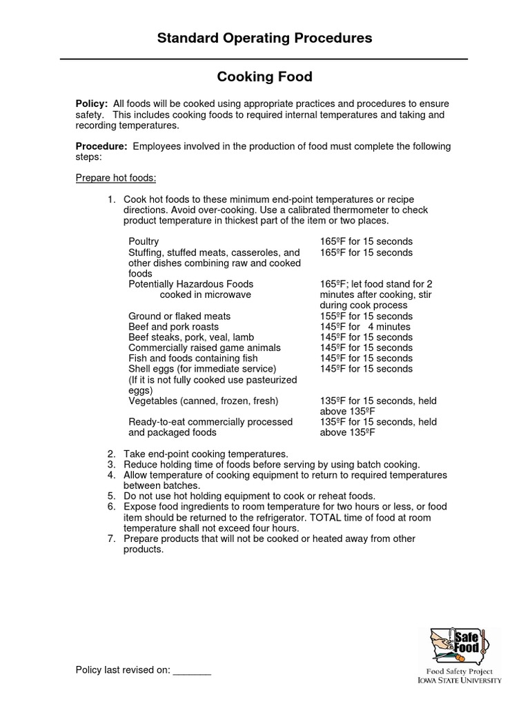 SOP Cooking Food | PDF | Beef | Stuffing