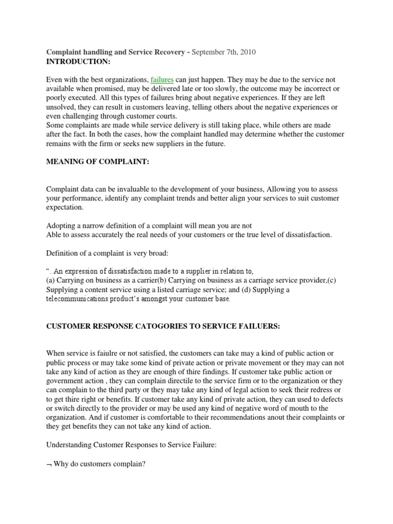 Complaint Handling and Service Recovery | PDF | Business Process ...