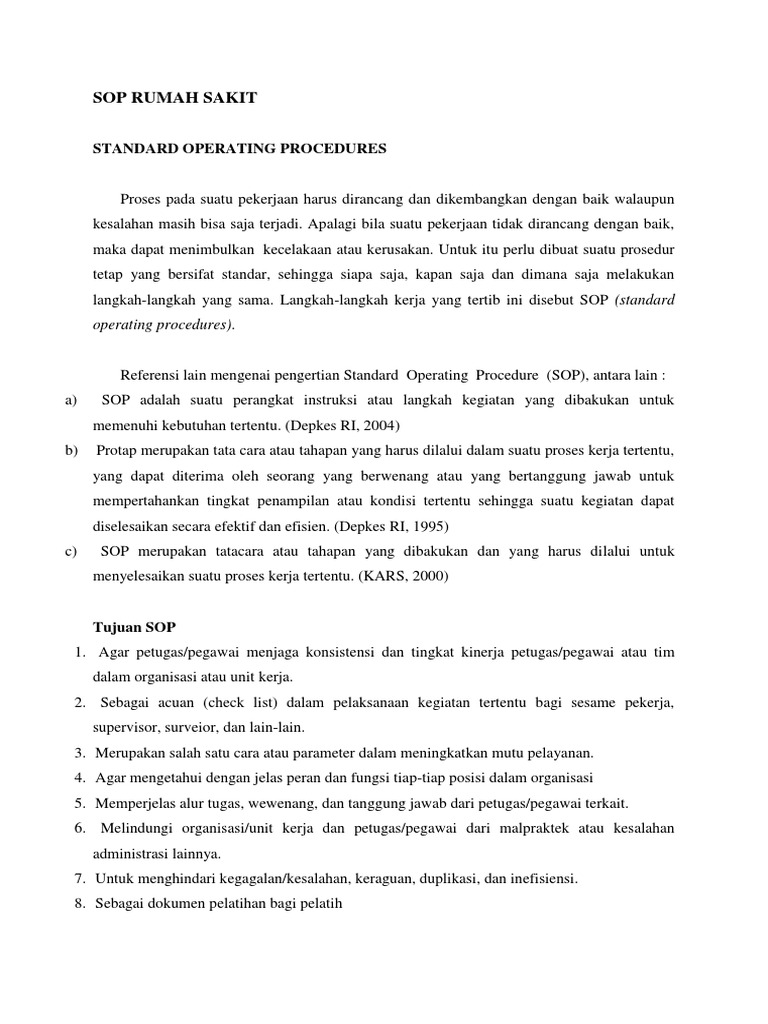 Contoh SOP Pelayanan Rumah Sakit | PDF | Kesehatan Holistik | Sains ...