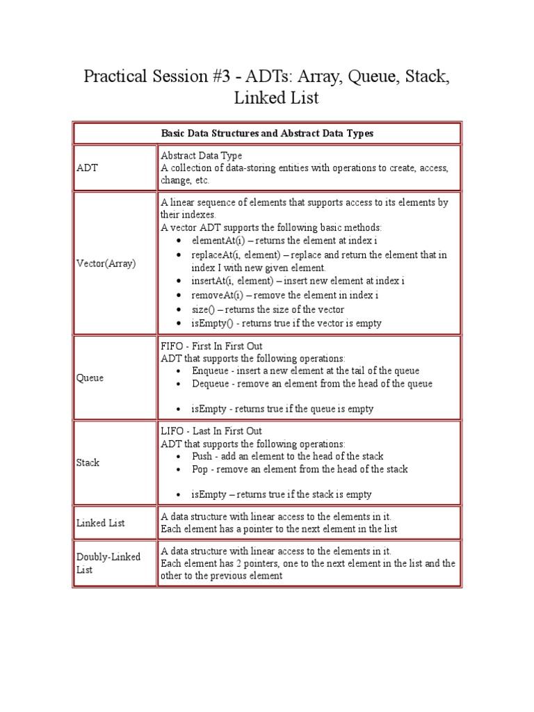 Practical Session 3 Adts Array Queue Stack Linked List Pdf 6350