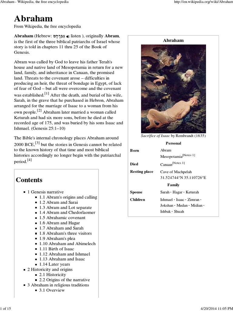 Abraham - Wikipedia, The Free Encyclopedia | PDF | Abraham | Sarah