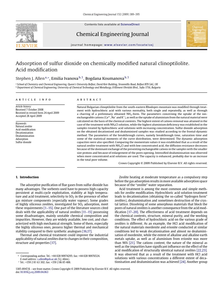 Stephen J.allen - Adsorption of Sulfur Dioxide | PDF | Zeolite | Adsorption