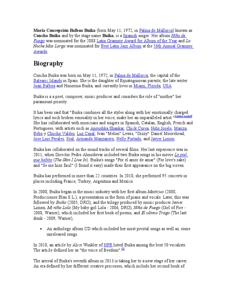 Maria Concepción Balboa Buika | PDF | Singers | Grammy Awards