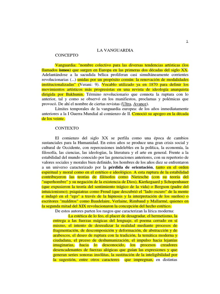 Tema 1 El Concepto de Vanguardia | PDF | Vanguardia | Surrealismo