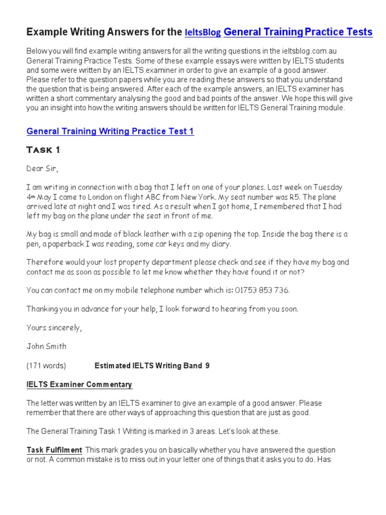 Ielts General Test Writing Examples | PDF | International English ...