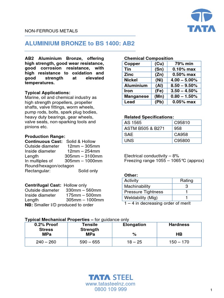 Aluminium Bronze To Bs 1400: Ab2 | PDF | Technology & Engineering