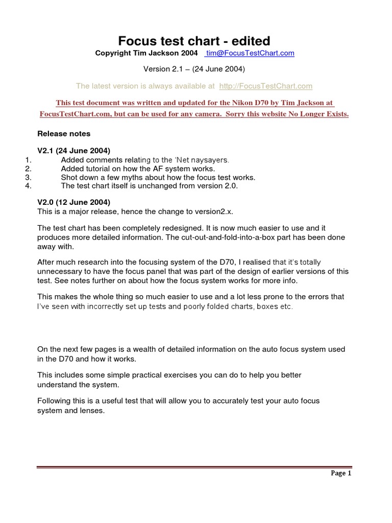 Focus Test Chart | PDF | Autofocus | Camera