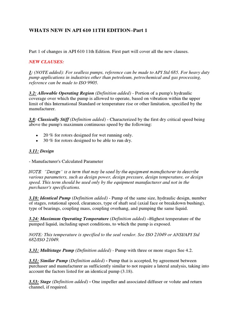 API 610 11th Edition (New Items) | PDF | Pipe (Fluid Conveyance) | Pump