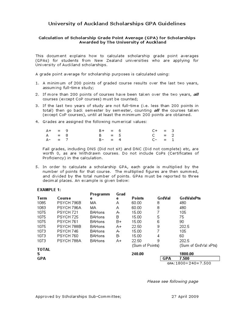 Gpa Calculation Guidelines Uoa | PDF | Statistics Of Education | Analysis
