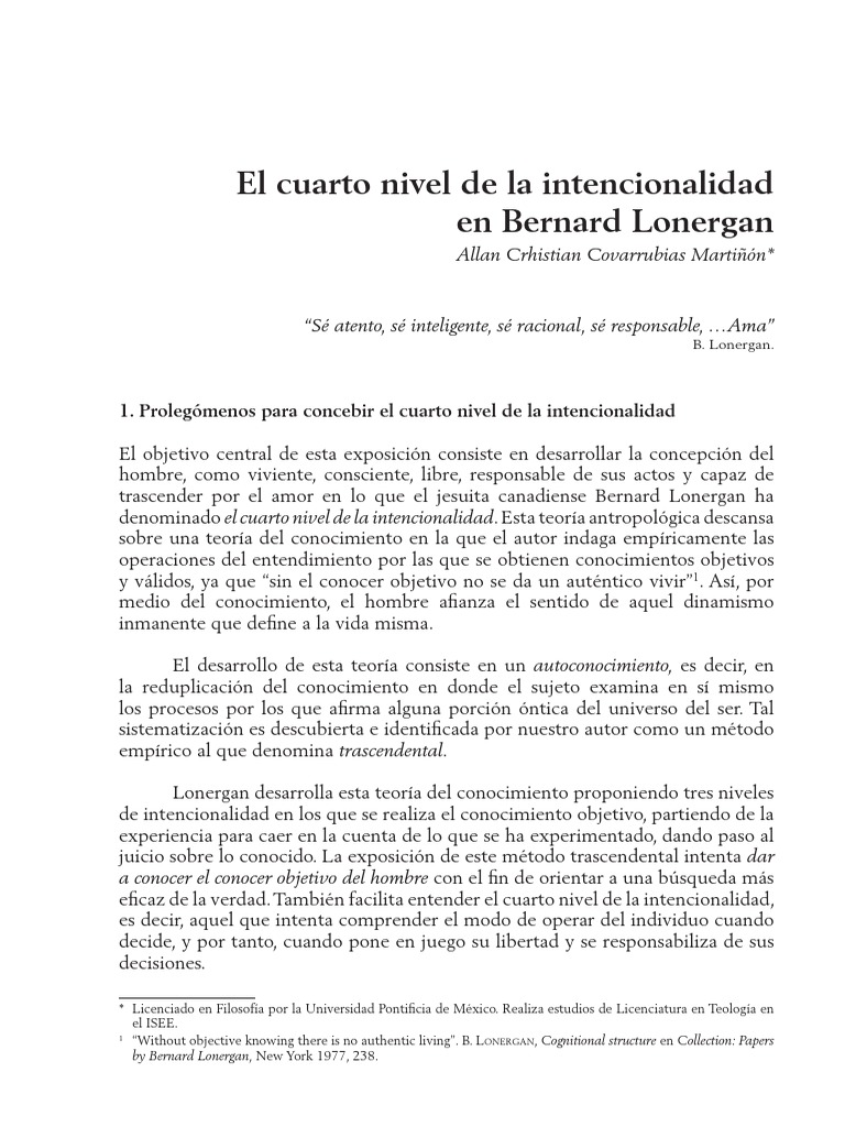 El Cuarto Nivel de La Intencionalidad en Bernard Lonergan | PDF | Conocimiento | Método científico