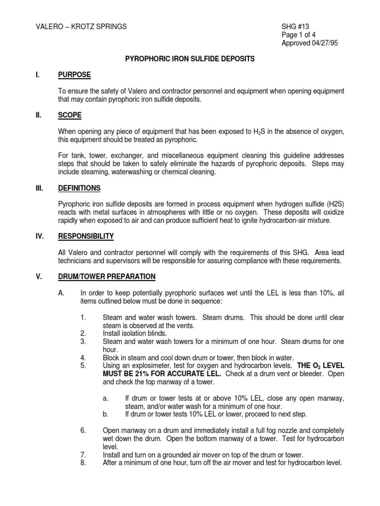 Pyrophoric Iron Sulfide Safety Guidelines | PDF | Water | Oxygen
