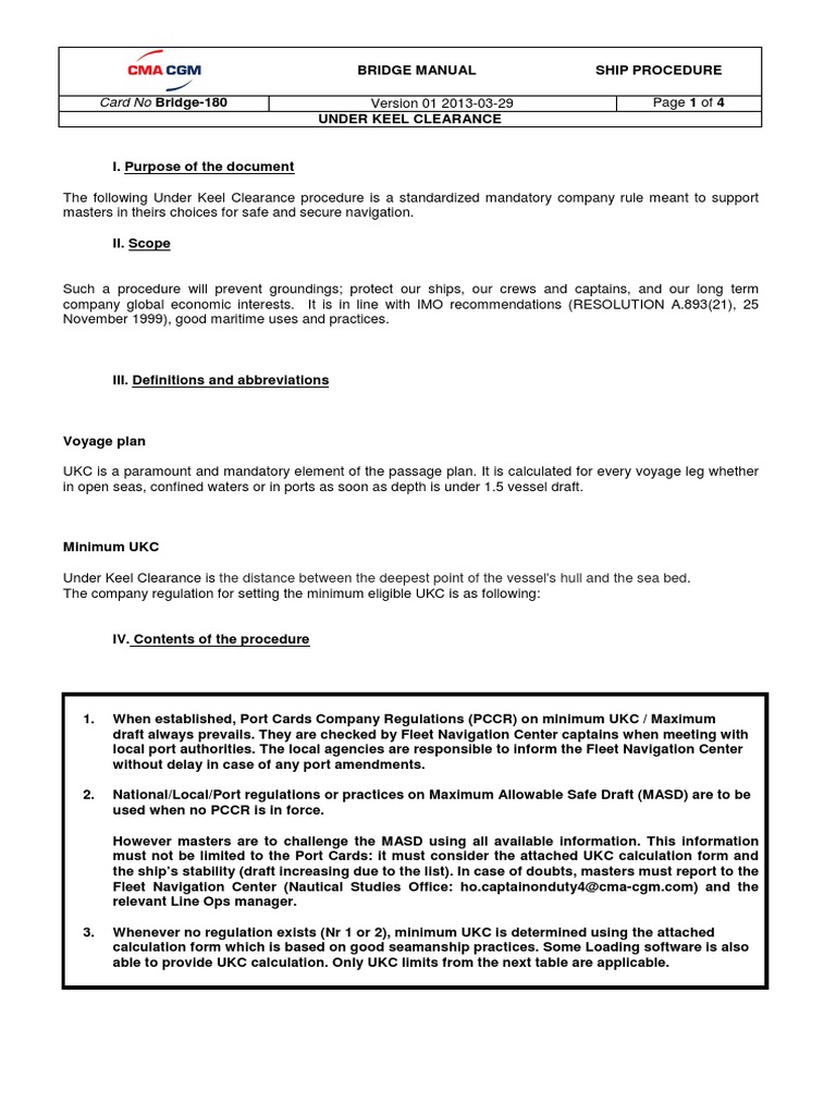 Under Keel Clearance Procedures | PDF | Navigation | Ships