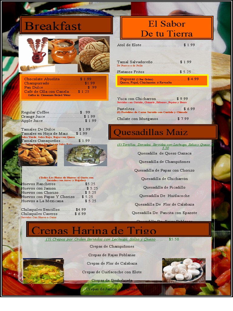 El Arroyo Mexican Restaurant Menu 2009 | PDF | Ingredientes de comida ...