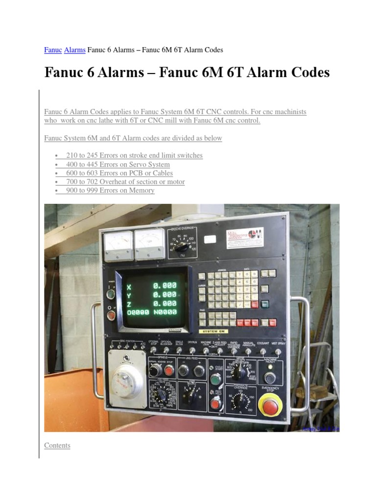 Fanuc 6M/6T CNC Alarm Codes Guide | PDF | Parameter (Computer Programming) | Random Access Memory