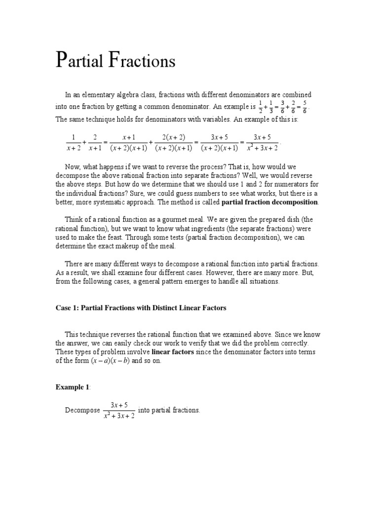 Partial Fractions | PDF | Fraction (Mathematics) | Factorization
