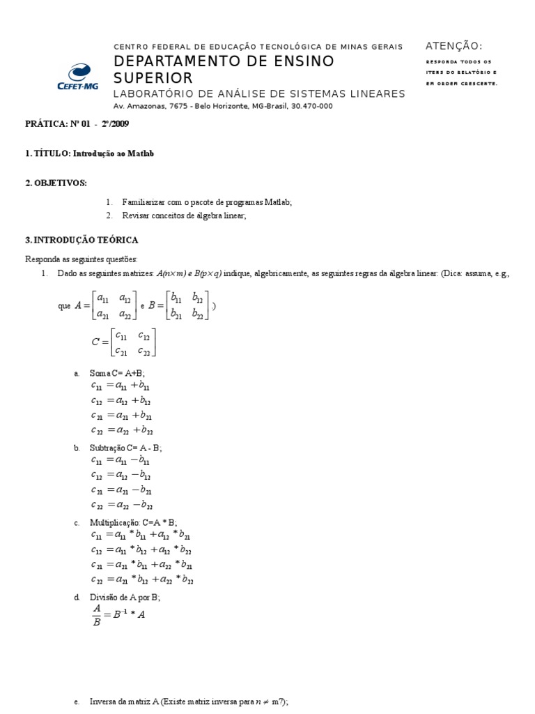 Prática 01 Laboratório De Análise De Sistemas Lineares Download