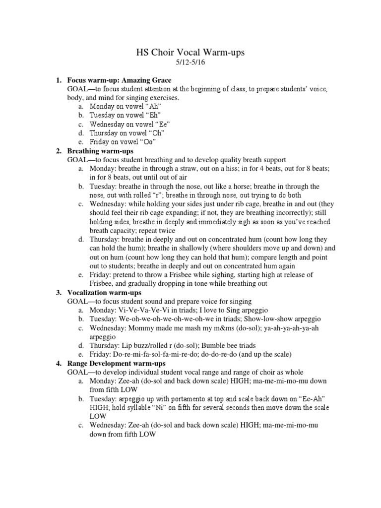 Hs Choir Vocal Warm-Ups | PDF | Breathing | Music Theory